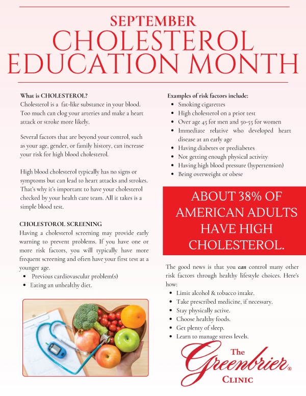 September is Cholesterol Awareness Month - Greenbrier Clinic