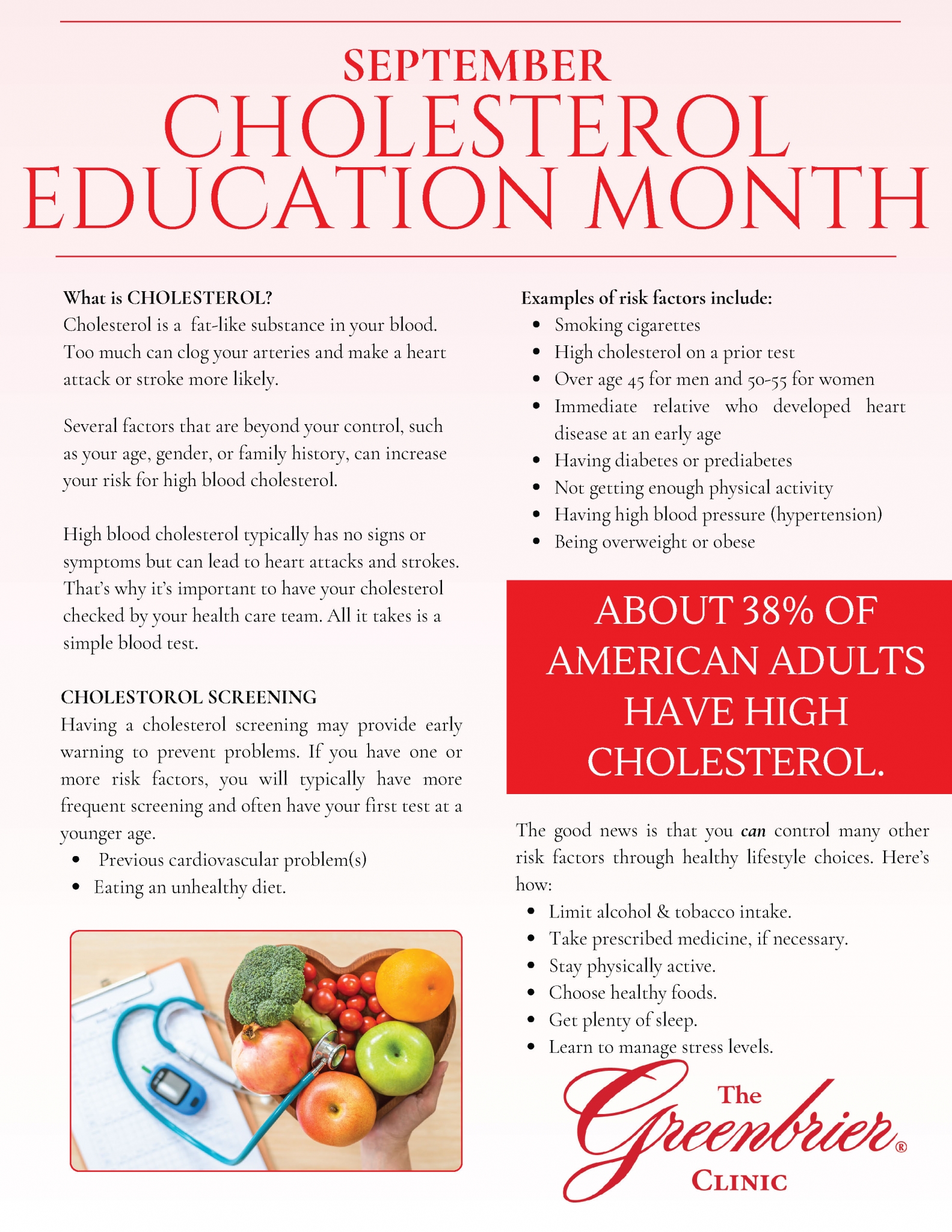 September is Cholesterol Awareness Month - Greenbrier Clinic